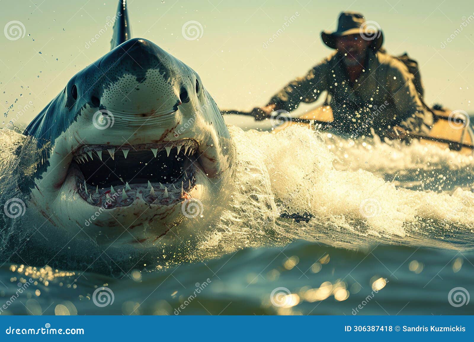 Man Riding a Great White Shark. Generative AI Stock Illustration ...