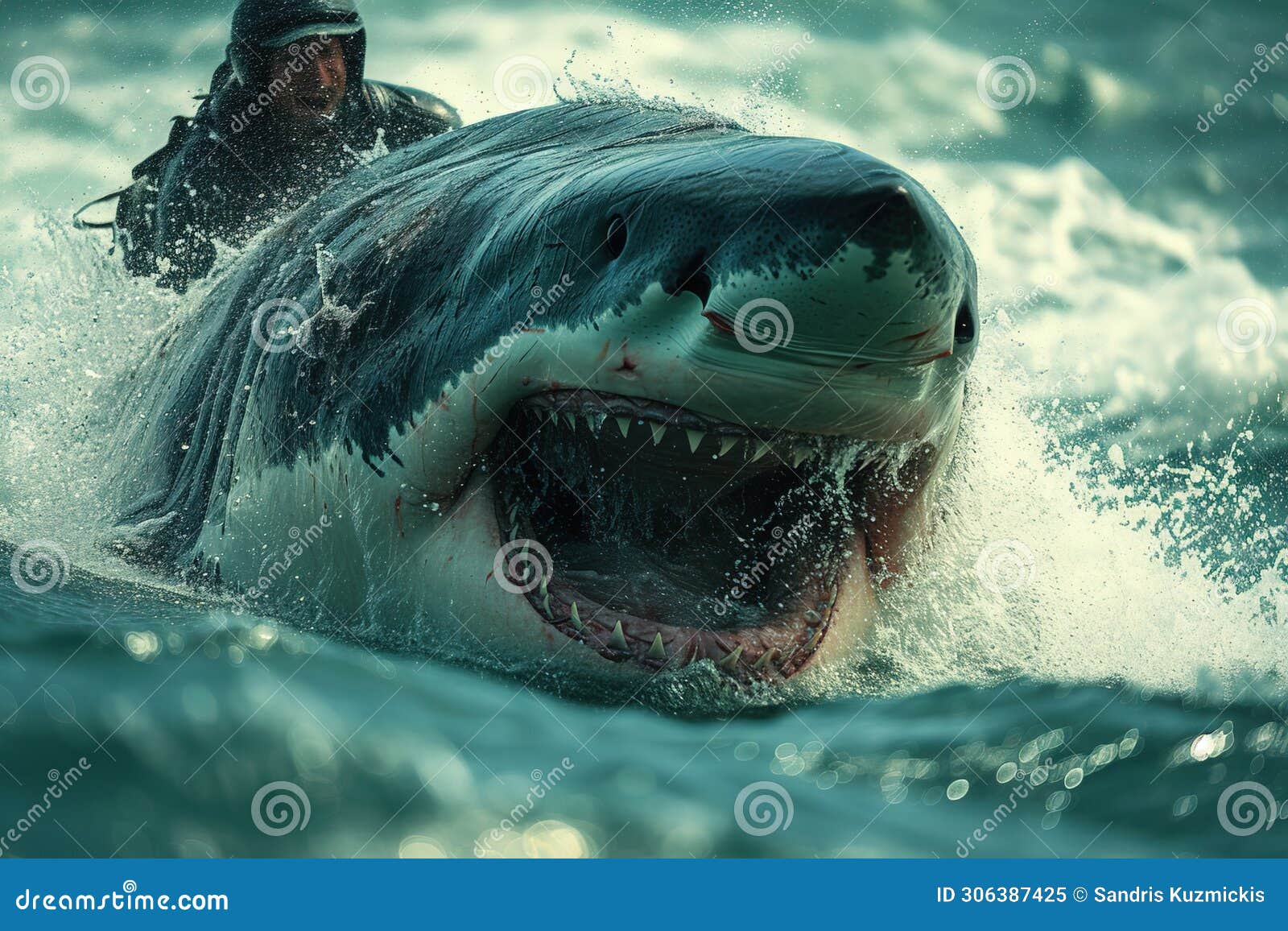 Man Riding a Great White Shark. Generative AI Stock Illustration ...