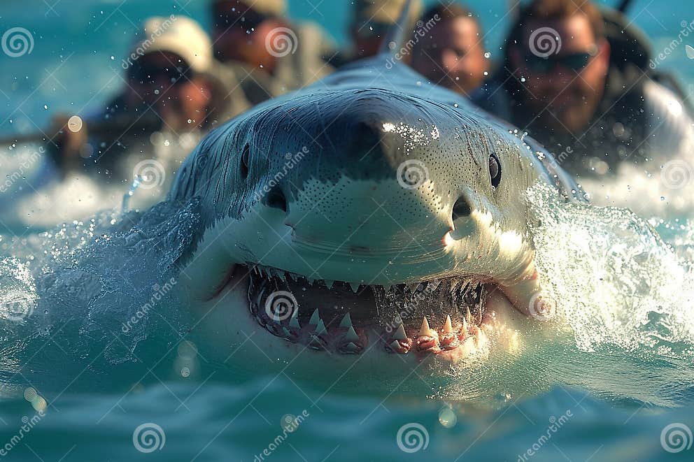 Man Riding a Great White Shark. Generative AI Stock Illustration ...