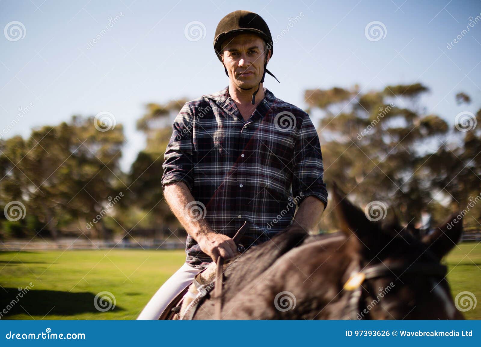 Man Riding a Horse in the Ranch Stock Photo - Image of person ...