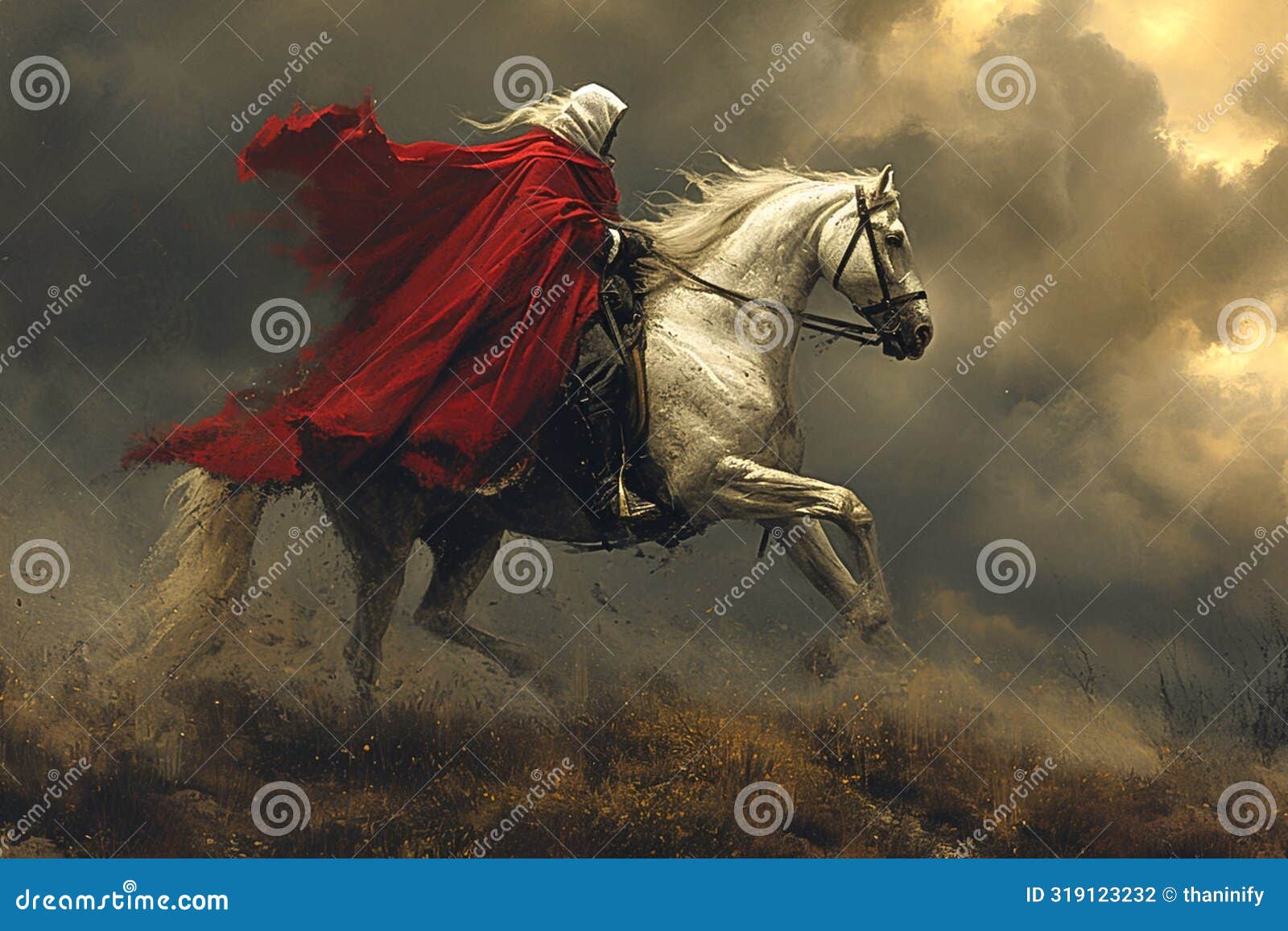 Man Riding a Horse with a Red Cape on Stock Illustration - Illustration ...