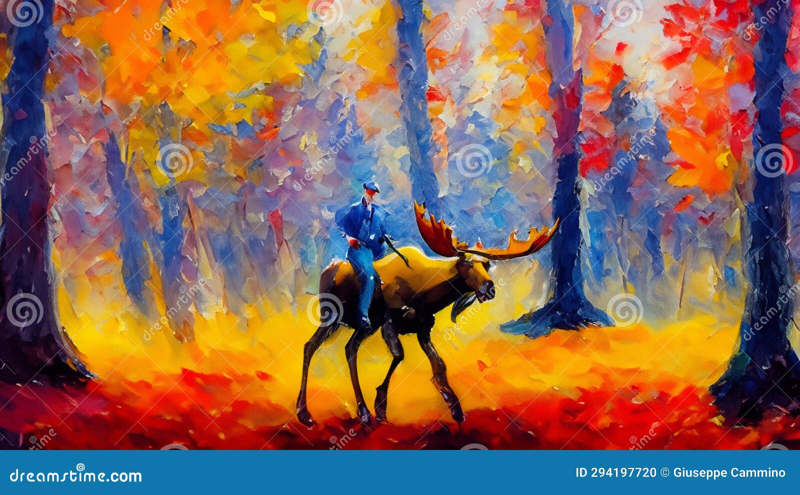 A Man Riding a Moose in a Forest - Generative AI Stock Illustration ...