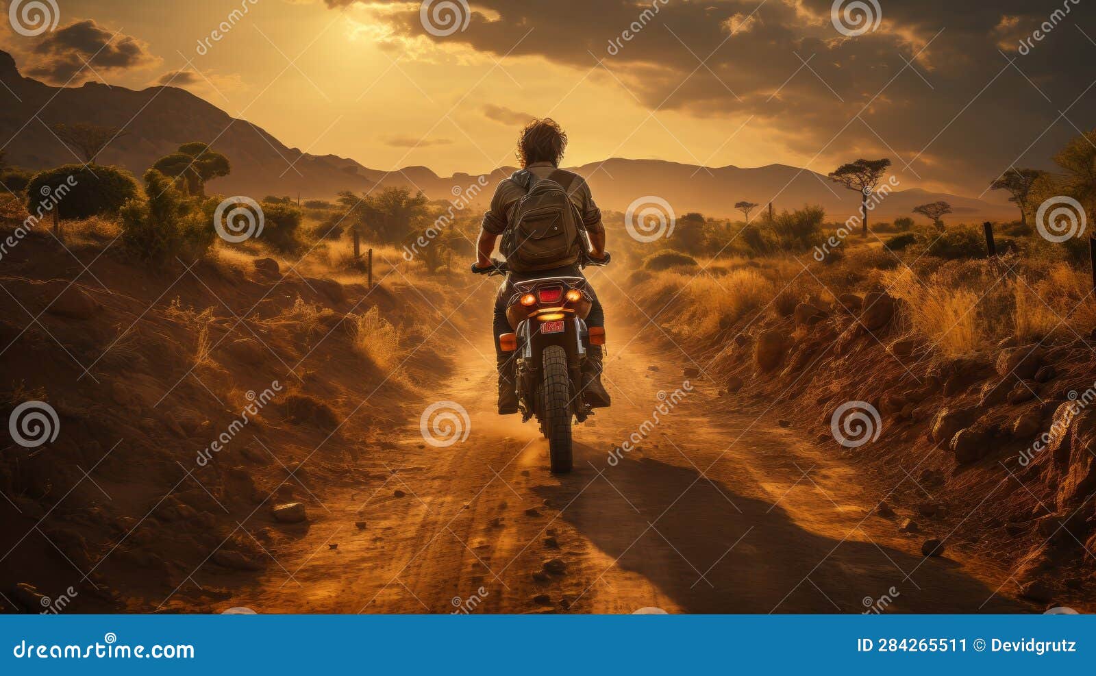 A Man Riding a Motorcycle Back View. Generative AI. Stock Illustration ...
