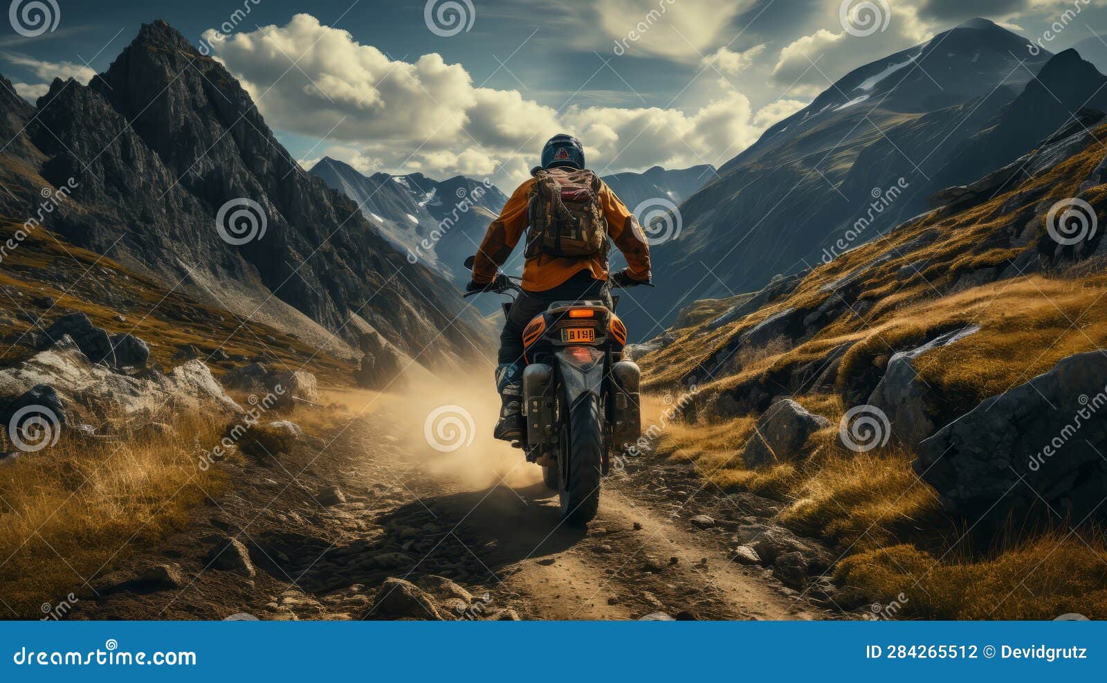 A Man Riding a Motorcycle Back View. Generative AI. Stock Illustration ...