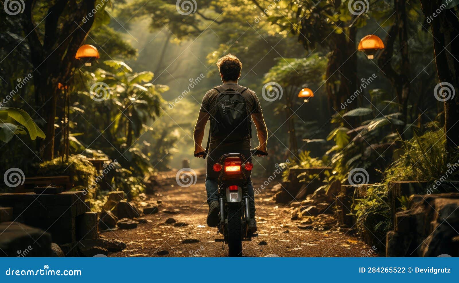 A Man Riding a Motorcycle Back View. Generative AI. Stock Illustration ...