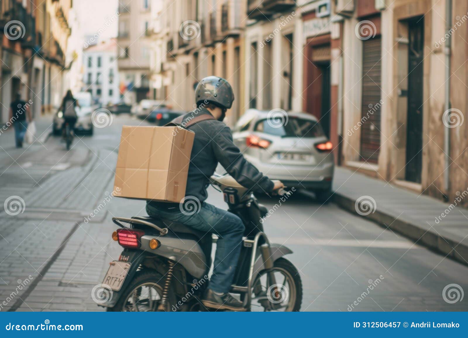 Man Riding Motorcycle with Box on Back Stock Image - Image of courier ...
