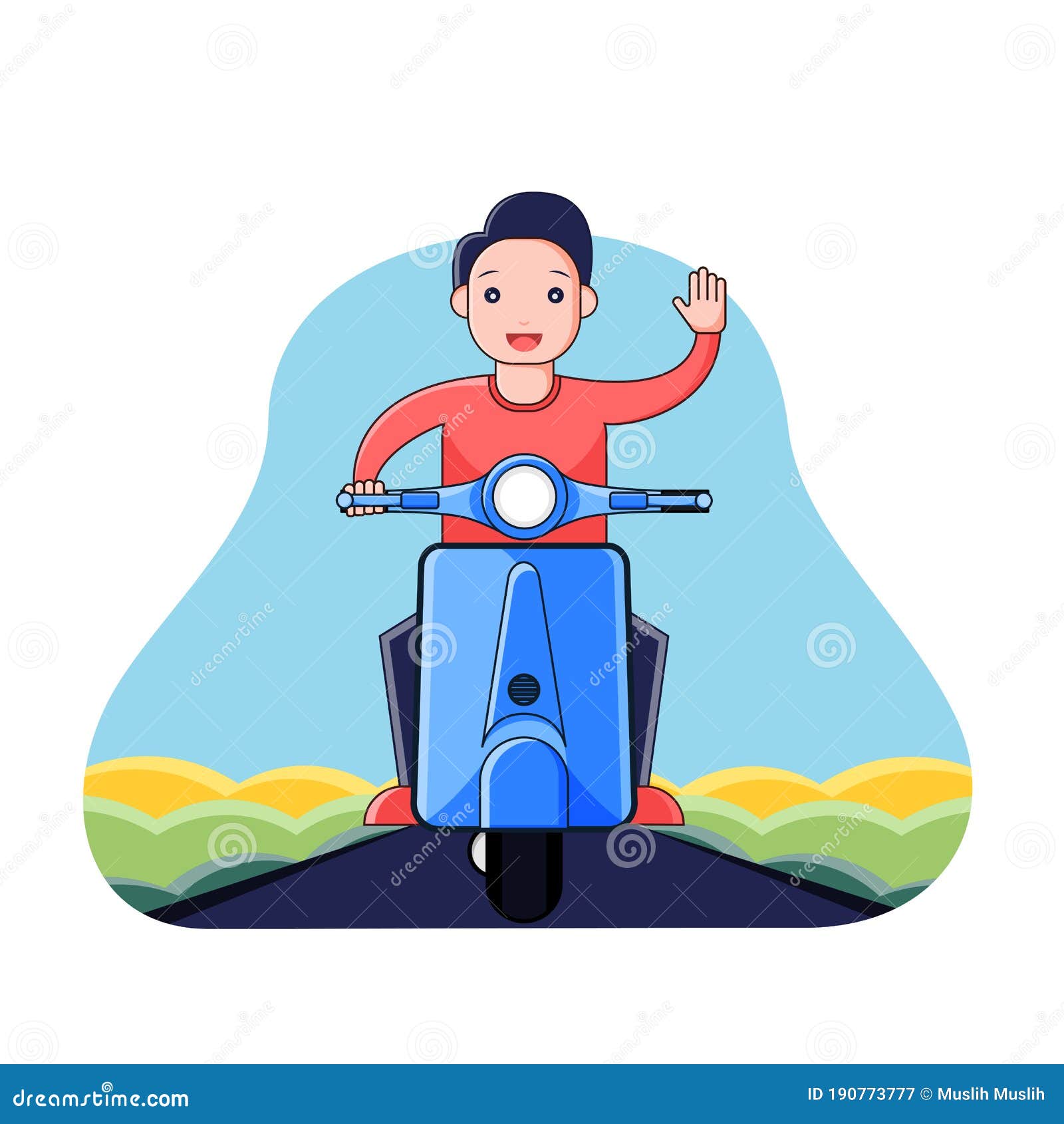 A Man Riding Motorcycle and Waving Stock Vector - Illustration of ...