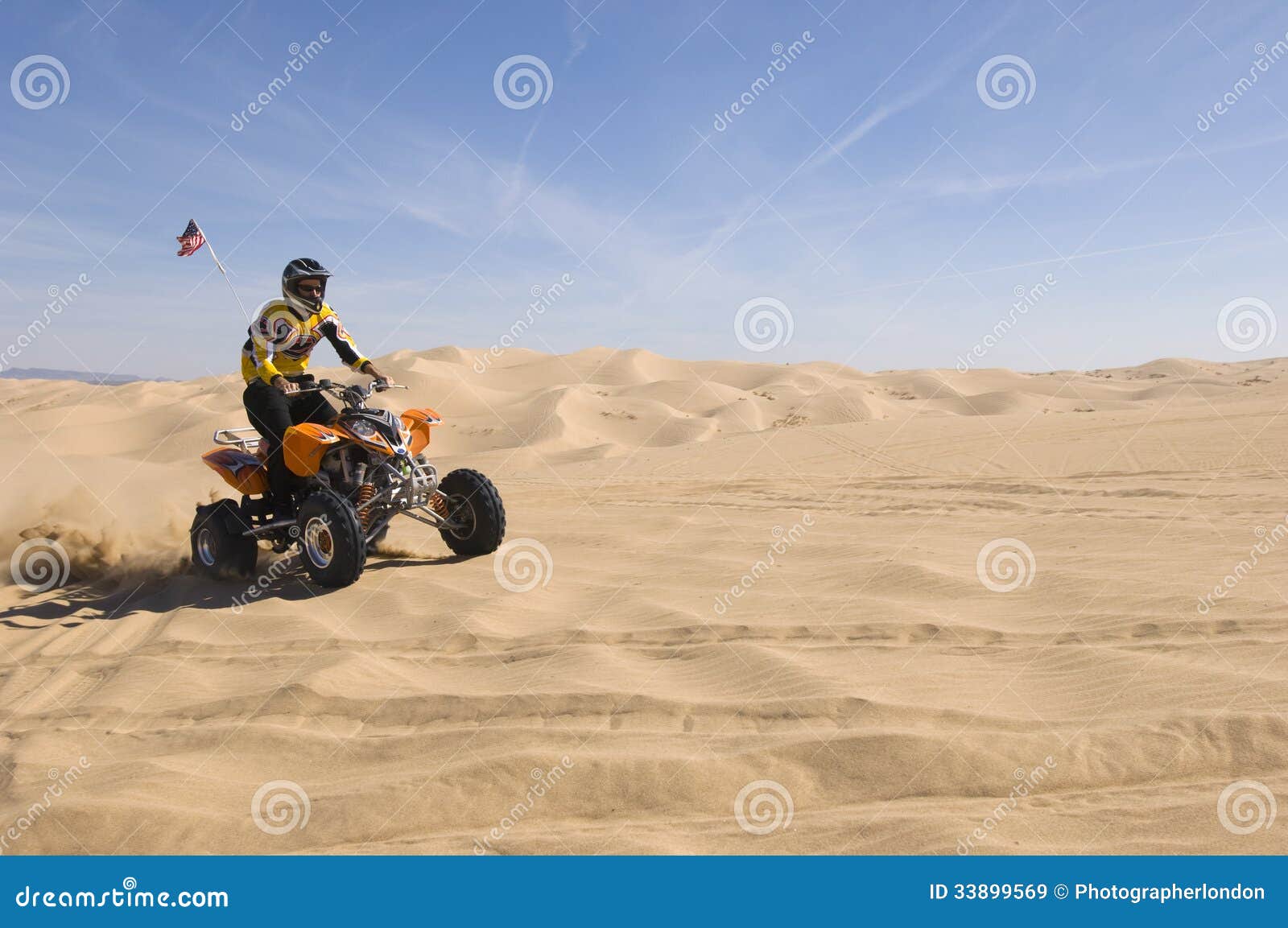 Man Riding Quad Bike in Desert Stock Image - Image of horizon, motion ...