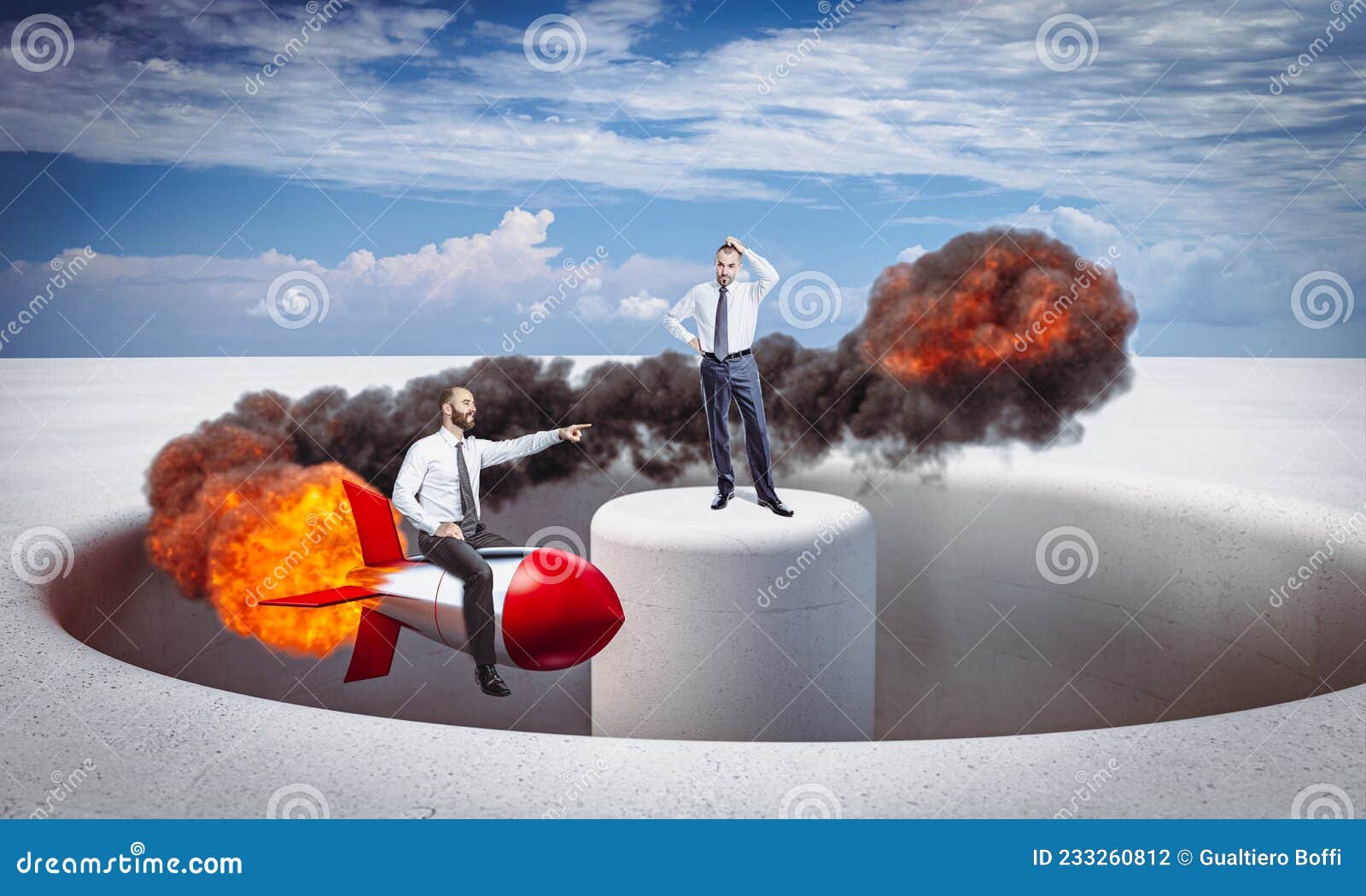 Man riding a rocket stock photo. Image of abstract, problem - 233260812