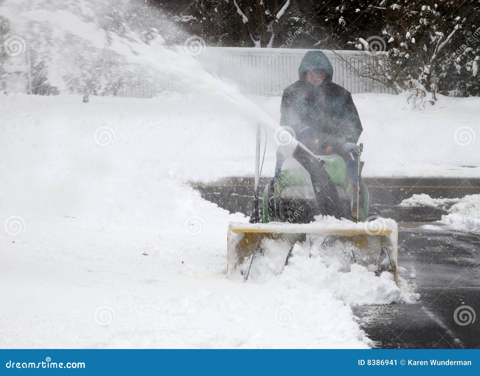Man on Riding Snowblower with Blowing Snow Stock Image - Image of chore ...