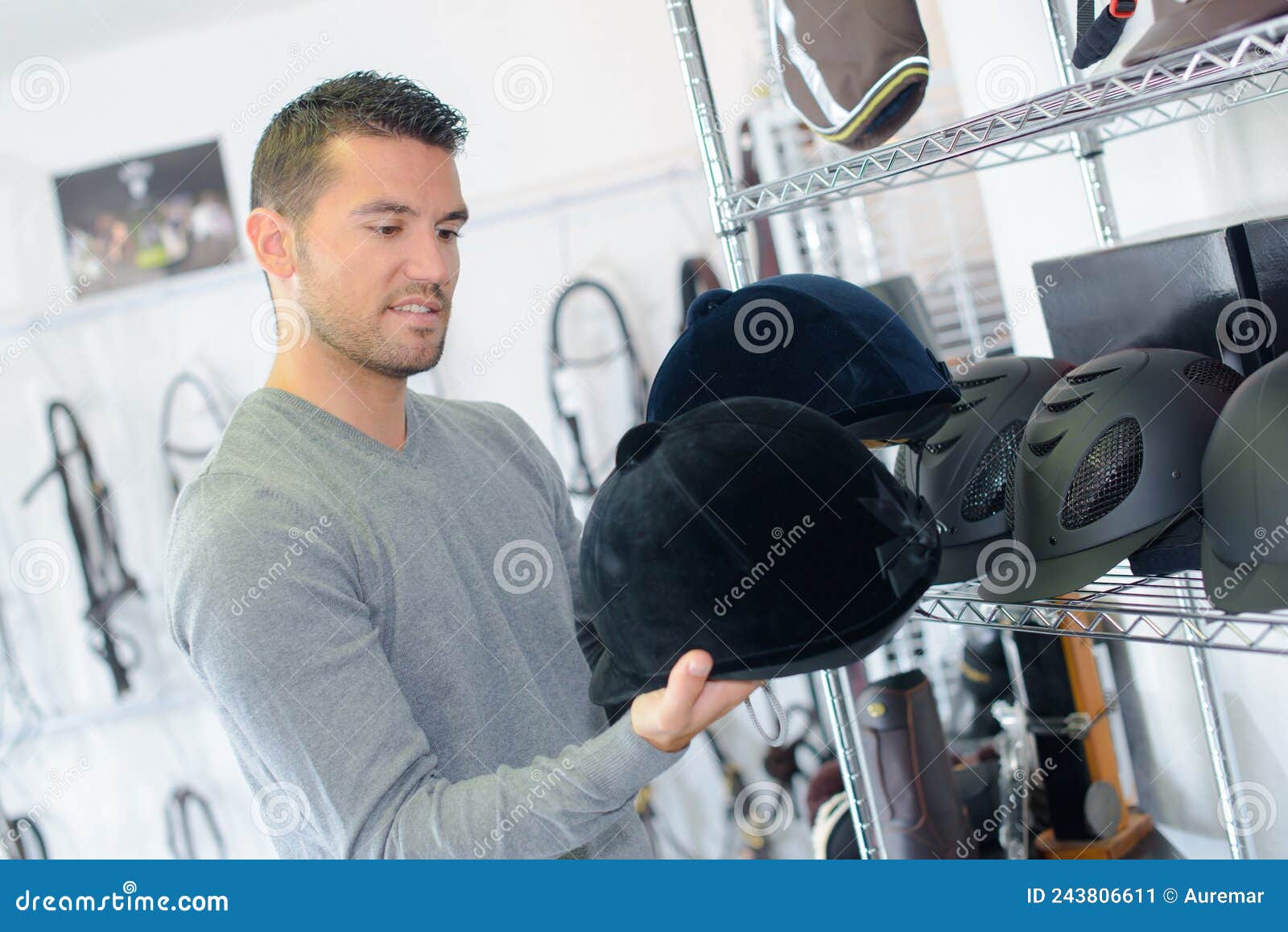 Man in riding store stock image. Image of department - 243806611