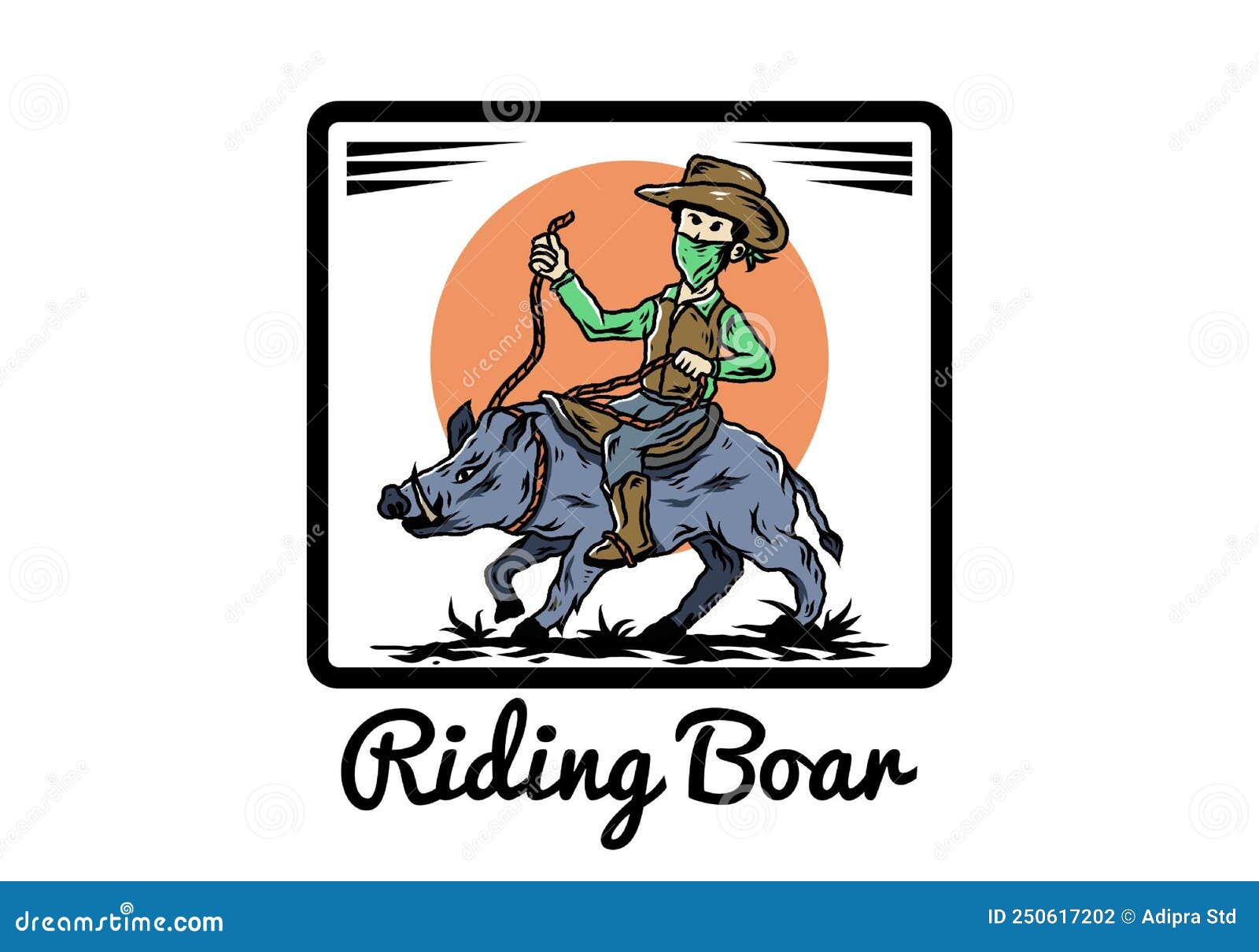 Man Riding a Wild Boar Illustration Stock Vector - Illustration of ...