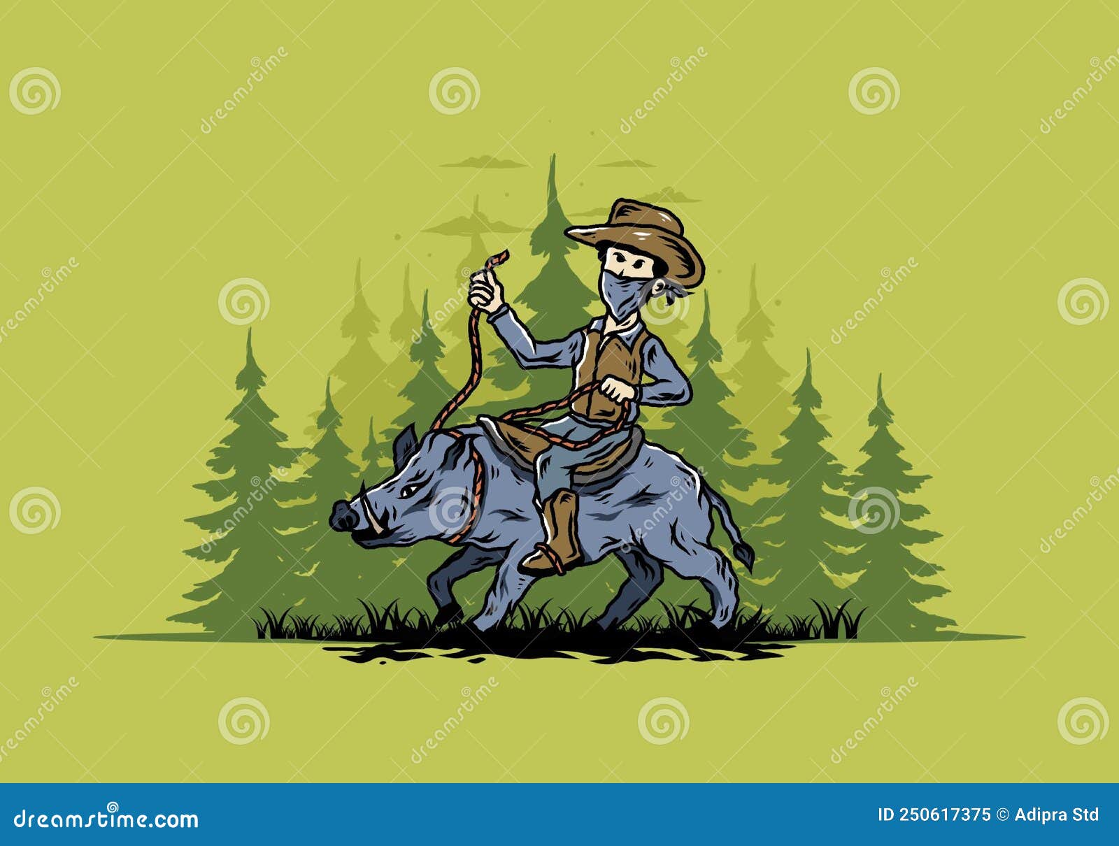 Man Riding a Wild Boar Illustration Stock Vector - Illustration of ...