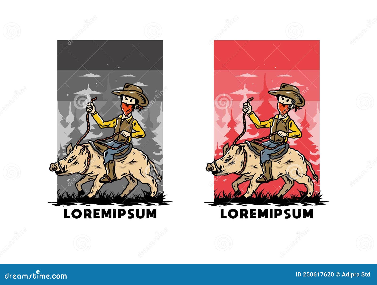 Man Riding a Wild Boar Illustration Stock Vector - Illustration of ...