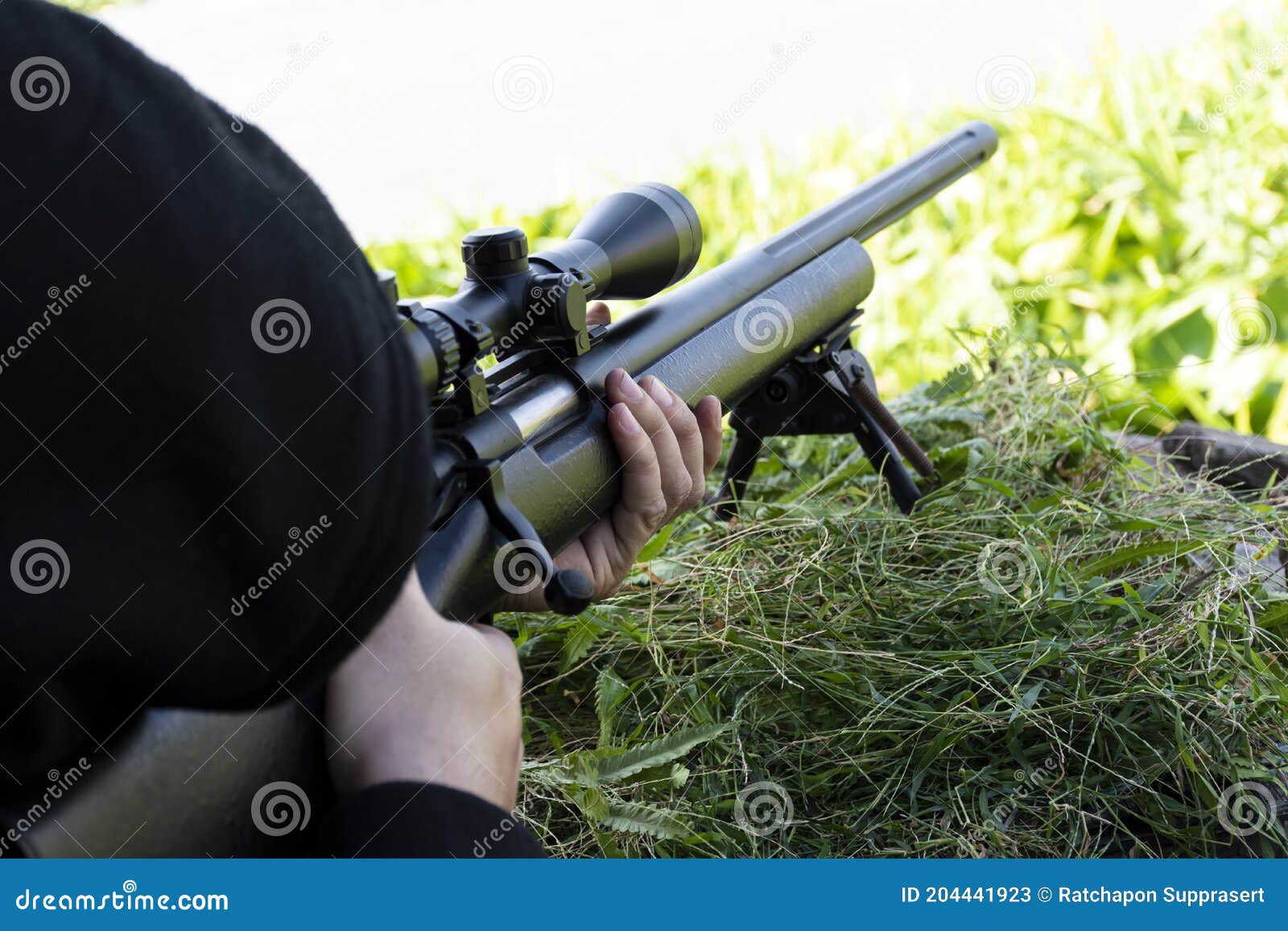 Man with a Rifle Looking through the Scope Stock Image - Image of green ...