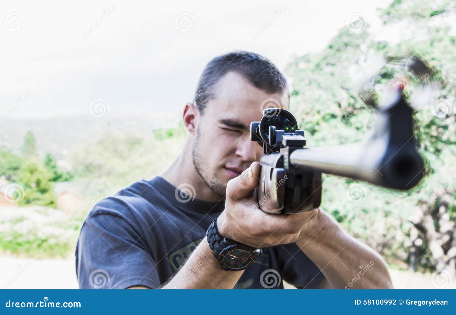 Man with Rifle stock photo. Image of shot, aiming, adult - 58100992
