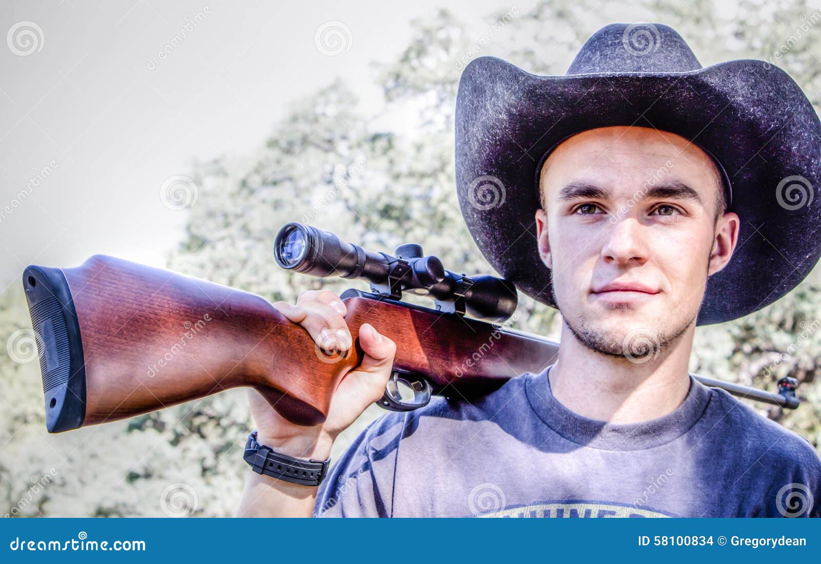 Man with Rifle stock photo. Image of forest, male, face - 58100834