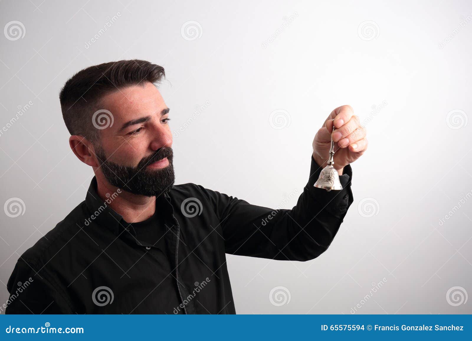 Man ringing a bell stock photo. Image of concierge, people - 65575594