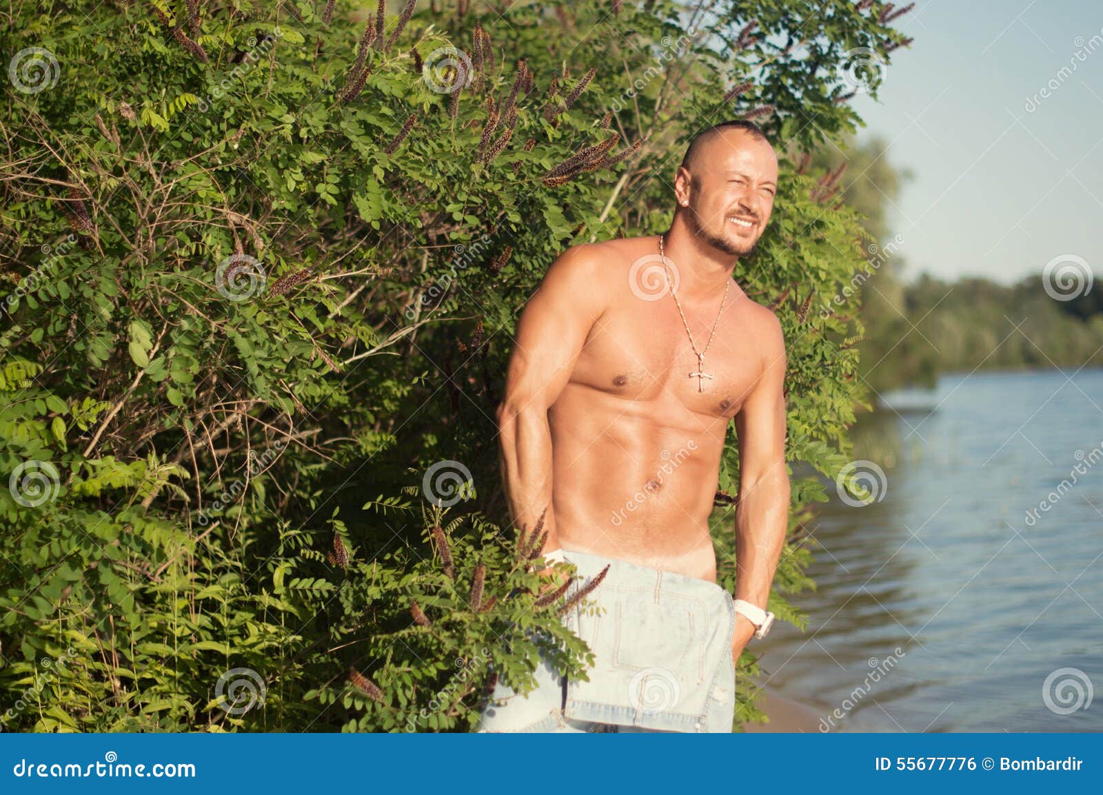 Man on the river stock photo. Image of chain, leaves - 55677776