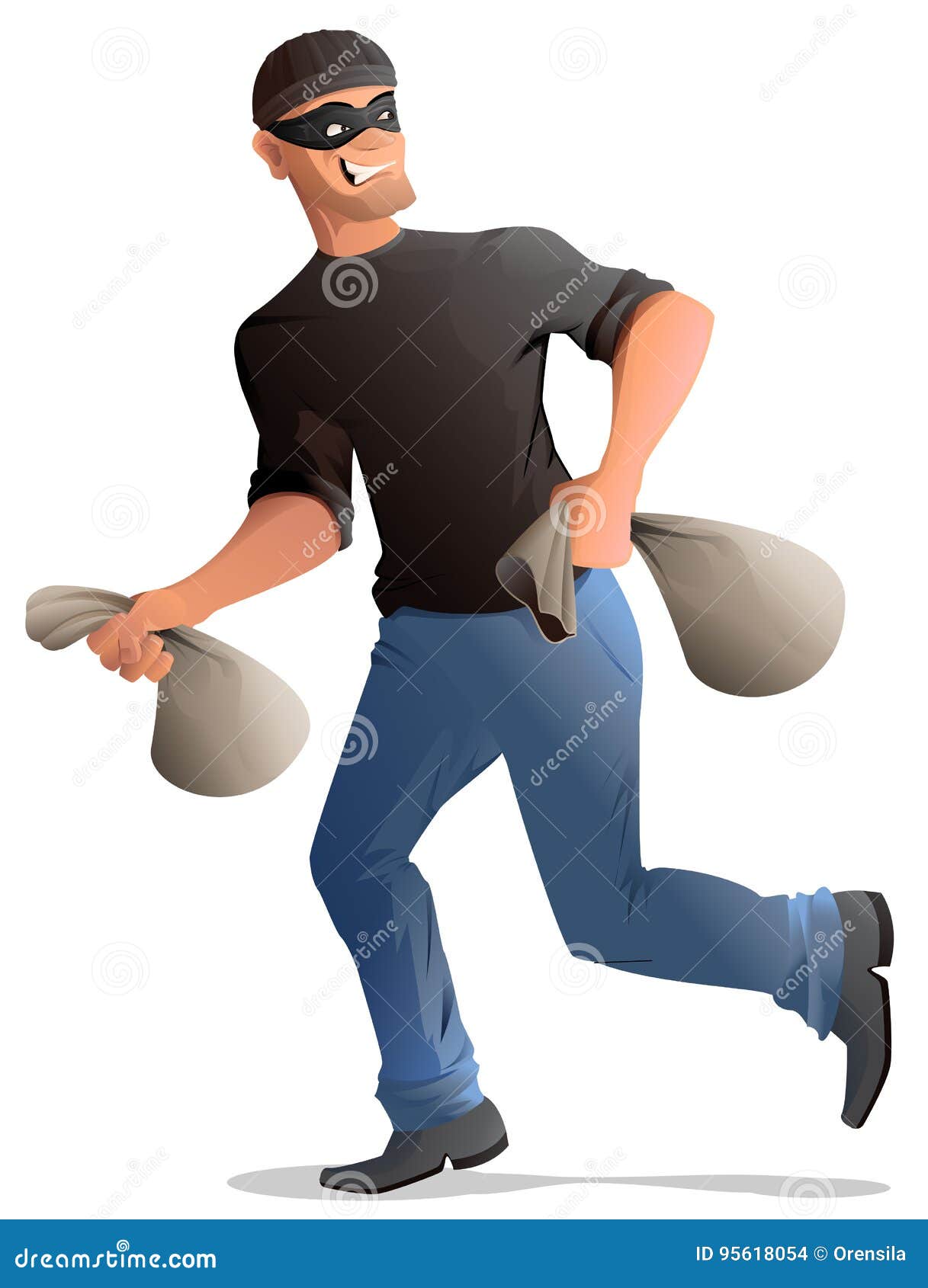 Man Robber in Mask Runs with Bags Stock Vector - Illustration of crime ...