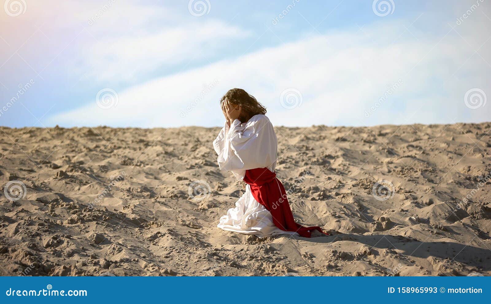 Man in Robe Repenting for Sins, Praying To God in Desert, Pangs of ... Man in Robe Repenting for Sins, Praying To God in Desert, Pangs of ...