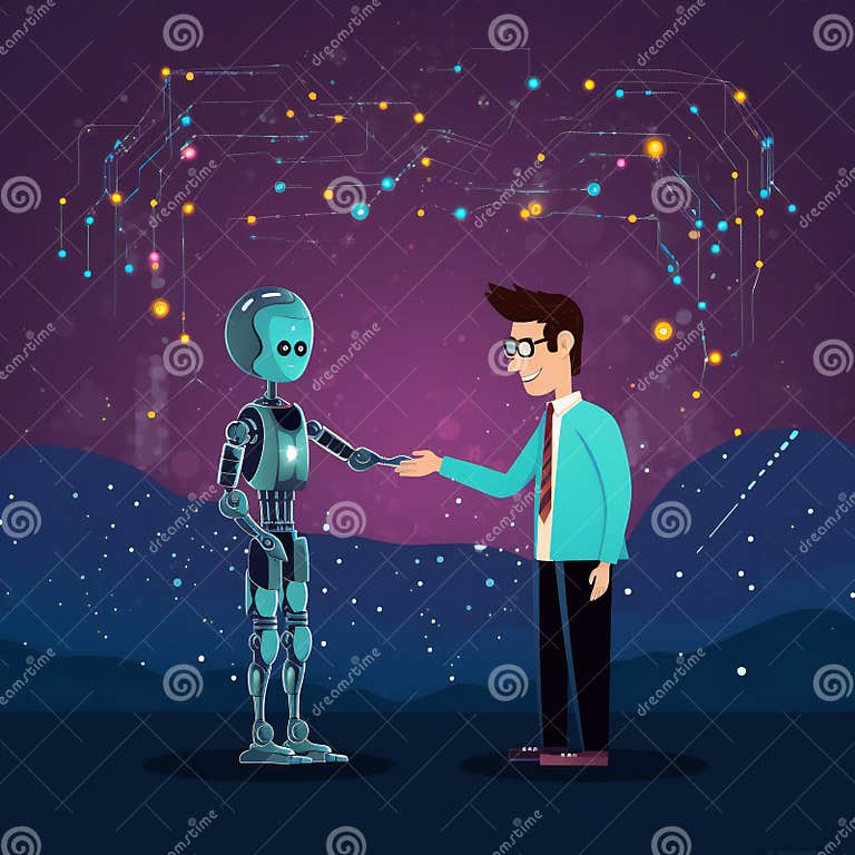 Man and a Robot Shaking Hands, Collaboration between Humans and ...