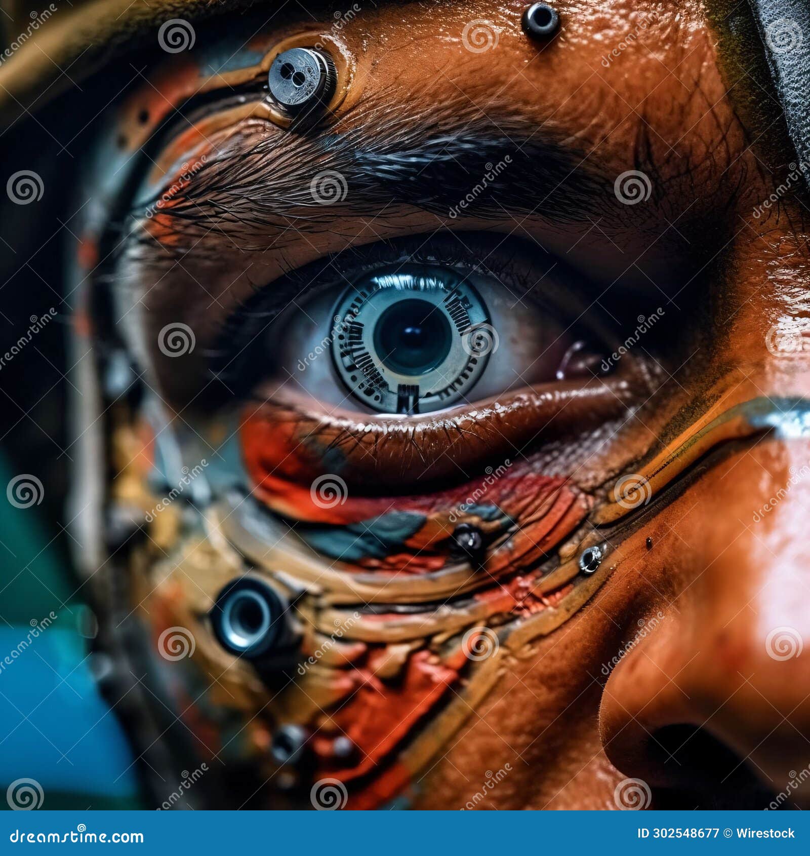 Man with a Robotic Eye and Facial Tattoos - Ai Generated Stock ...
