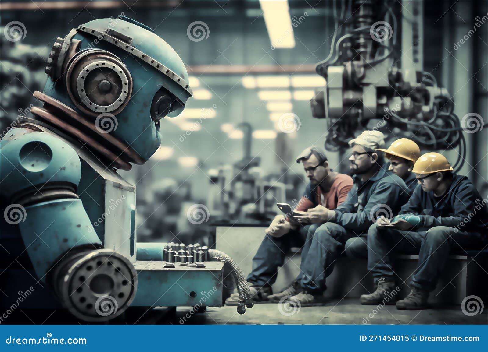 Man and Robotic Machine Work Together in Factory. Cyborgs Robot Work ...