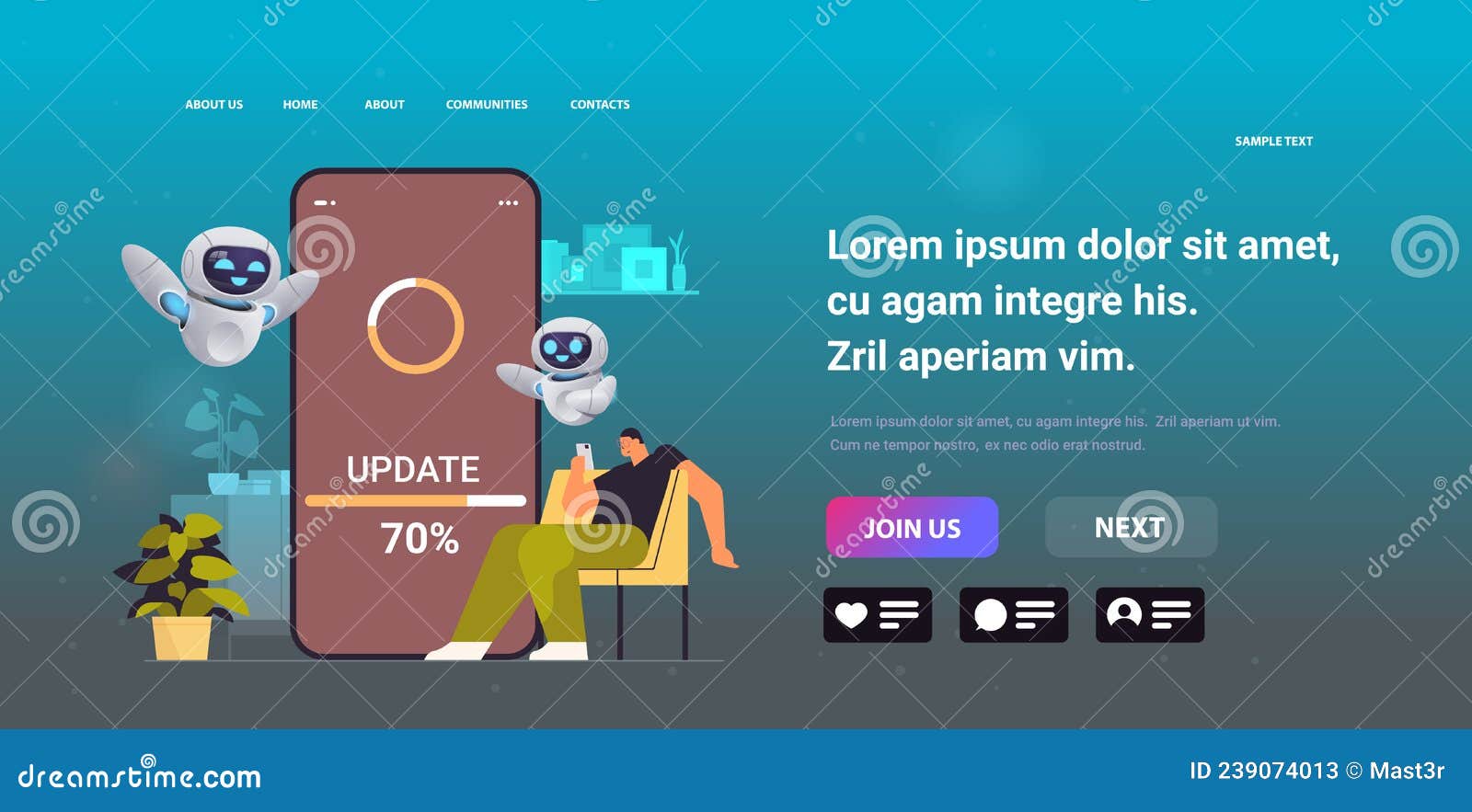Man with Robots Helpers Updating Operating System Update Process ...