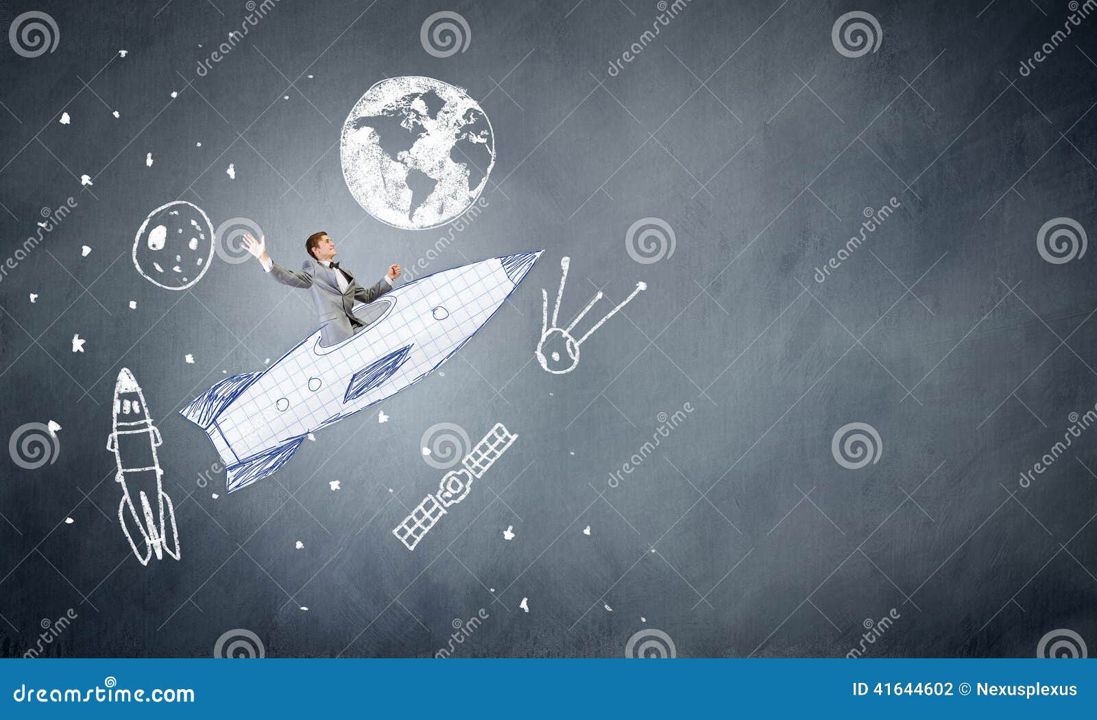 Man on rocket stock photo. Image of ride, idea, flying - 41644602
