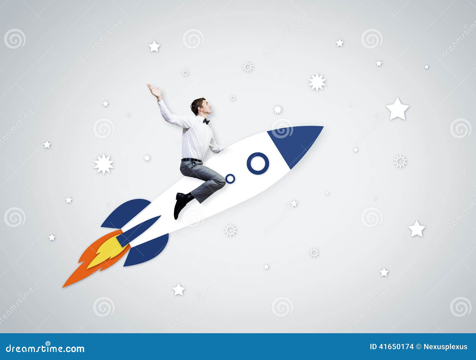Man on rocket stock illustration. Illustration of achievement - 41650174