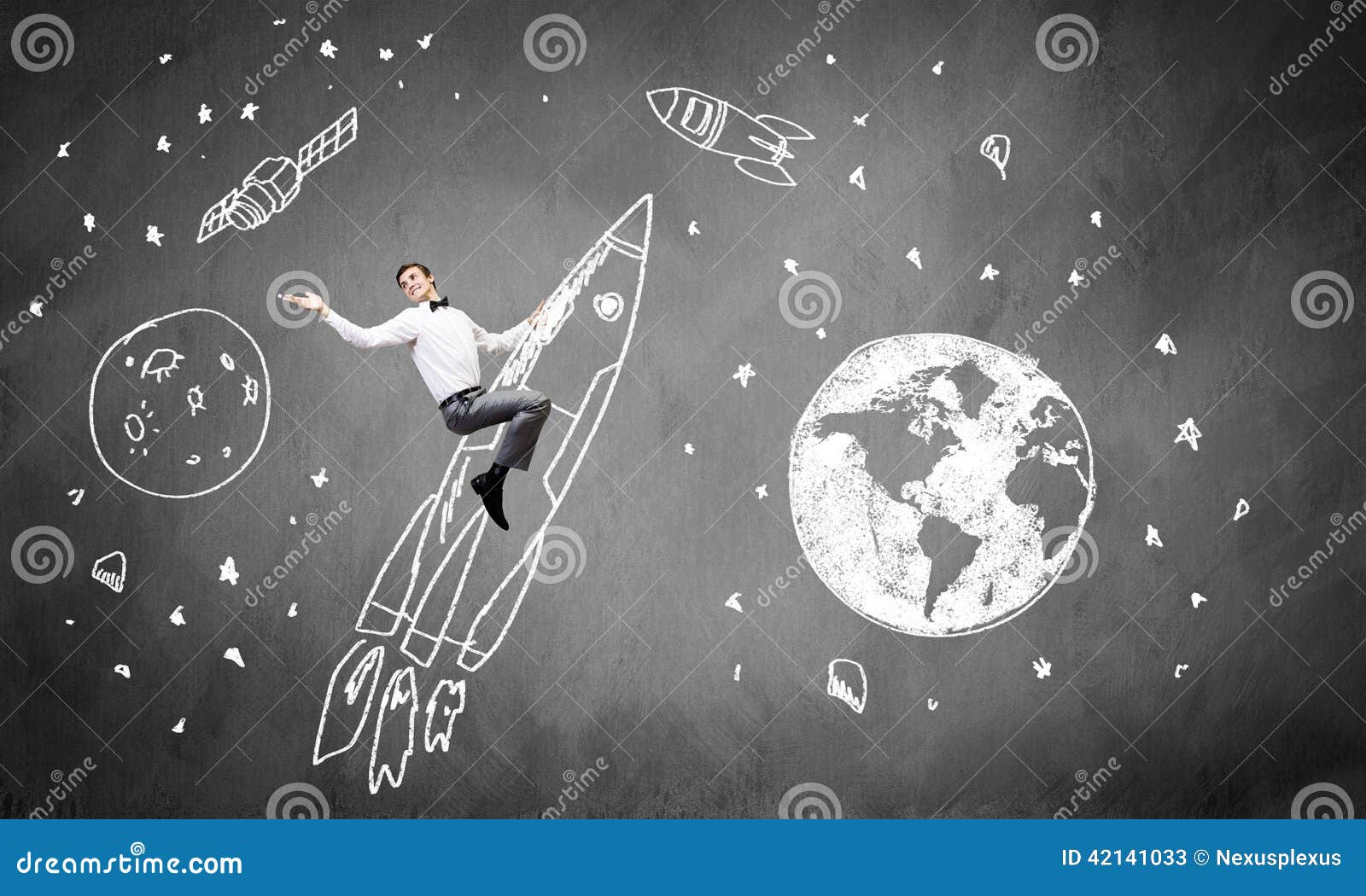 Man on rocket stock illustration. Illustration of high - 42141033