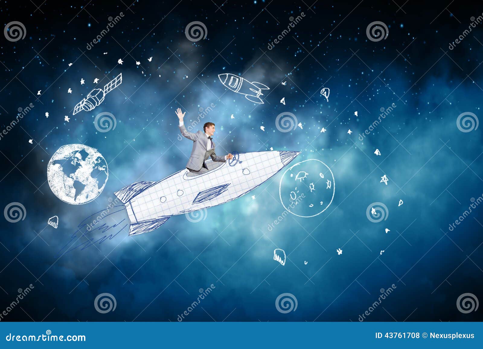 Man on rocket stock illustration. Illustration of astronaut - 43761708
