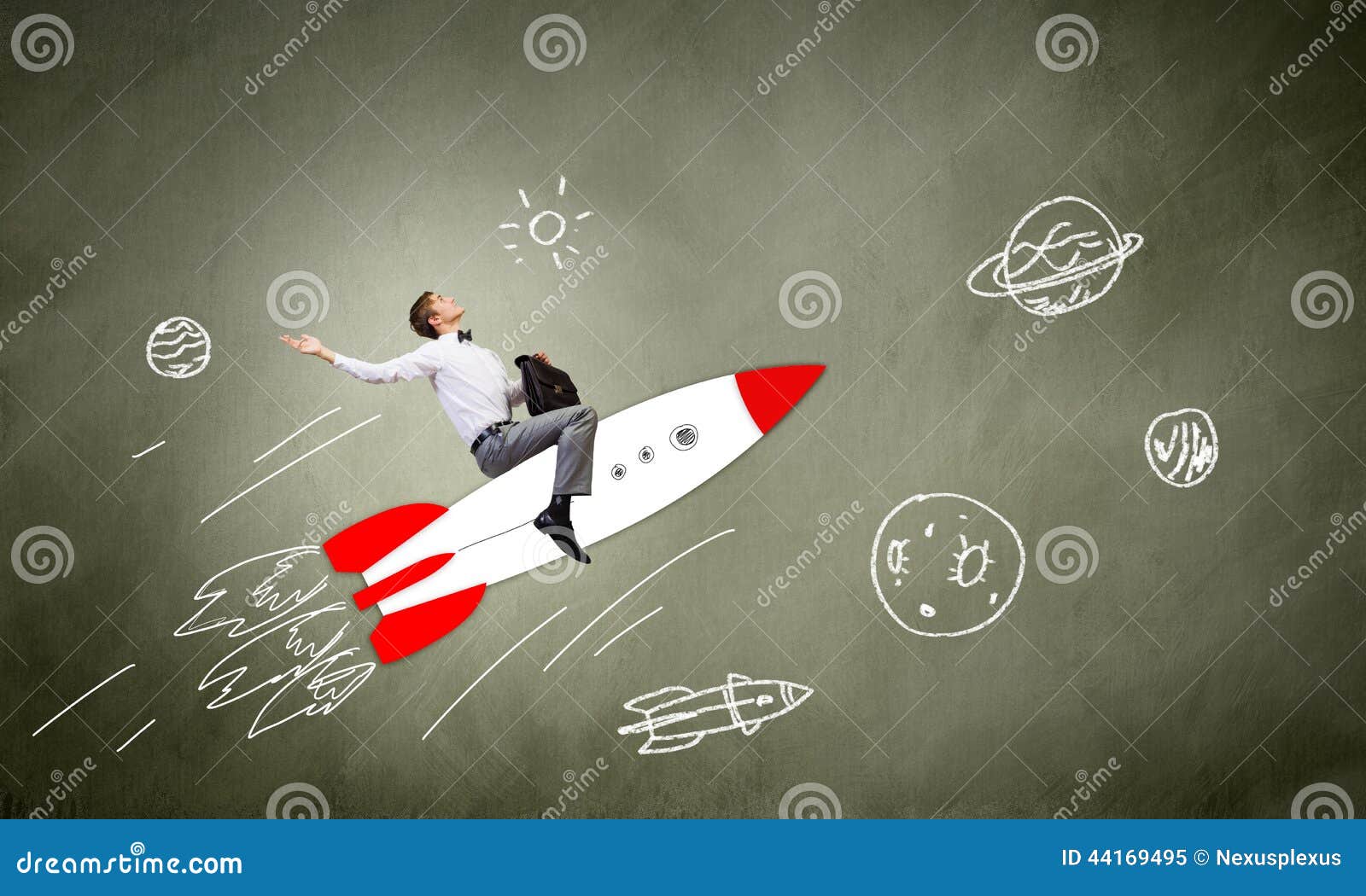 Man on rocket stock illustration. Illustration of achievement - 44169495