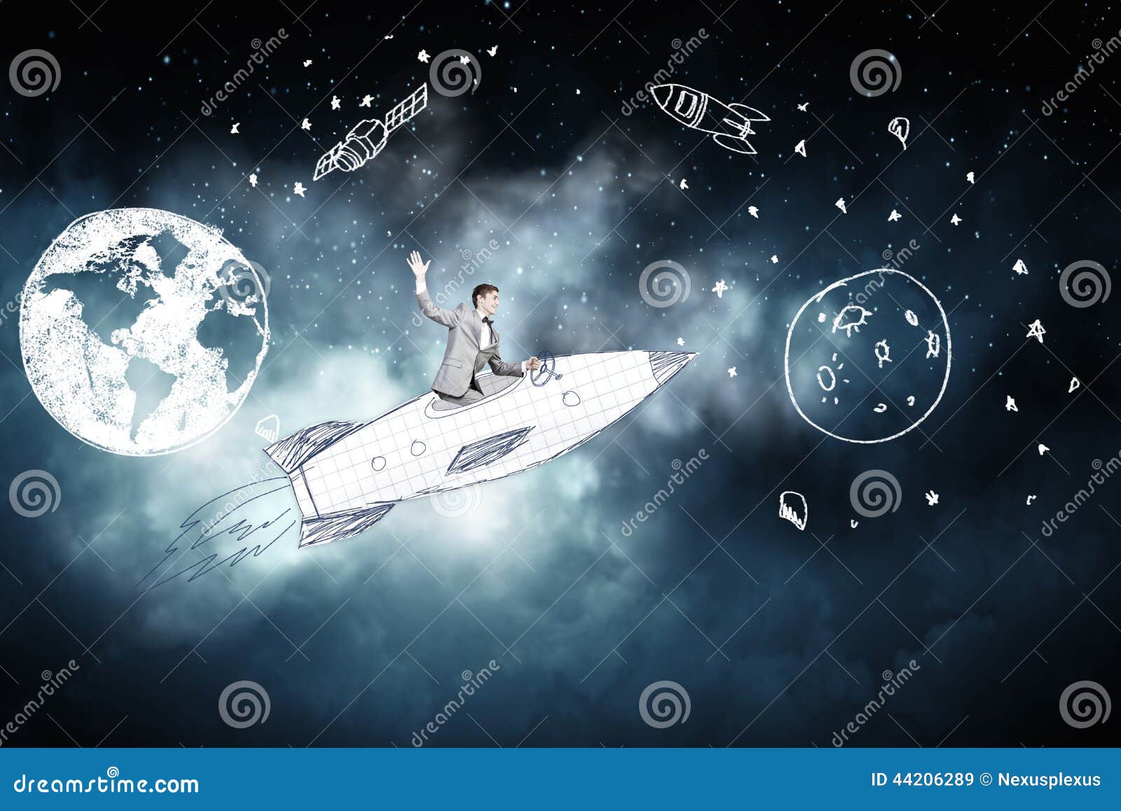Man on rocket stock illustration. Illustration of person - 44206289