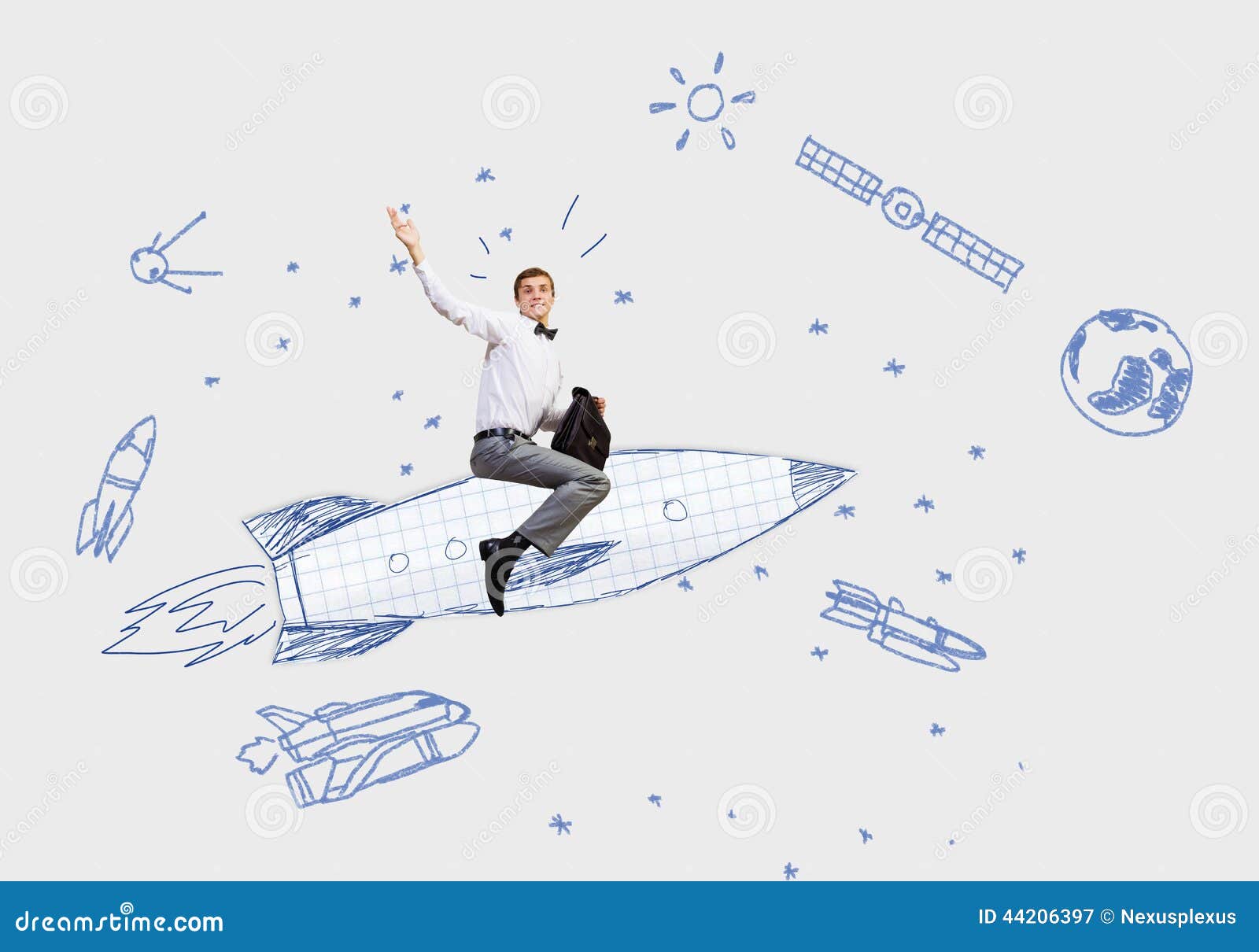 Man on rocket stock illustration. Illustration of high - 44206397