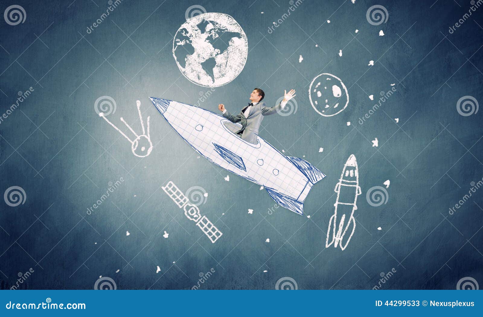 Man on rocket stock illustration. Illustration of flame - 44299533