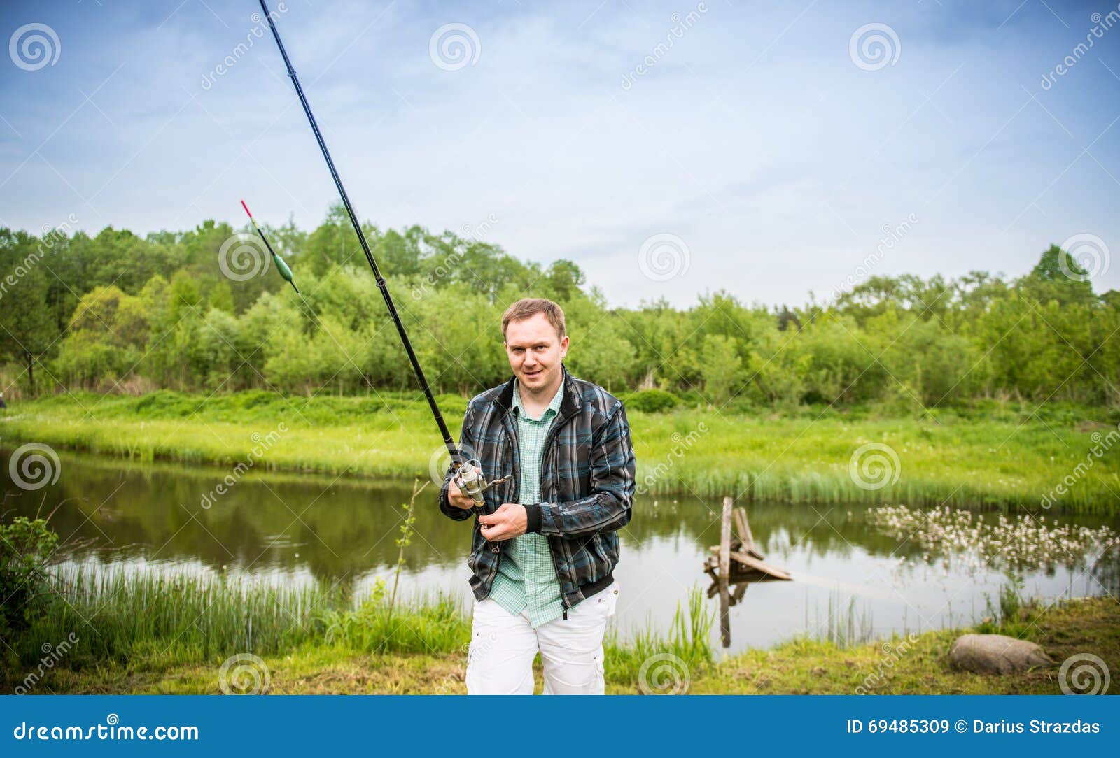 Man with rod stock image. Image of forest, recreational - 69485309