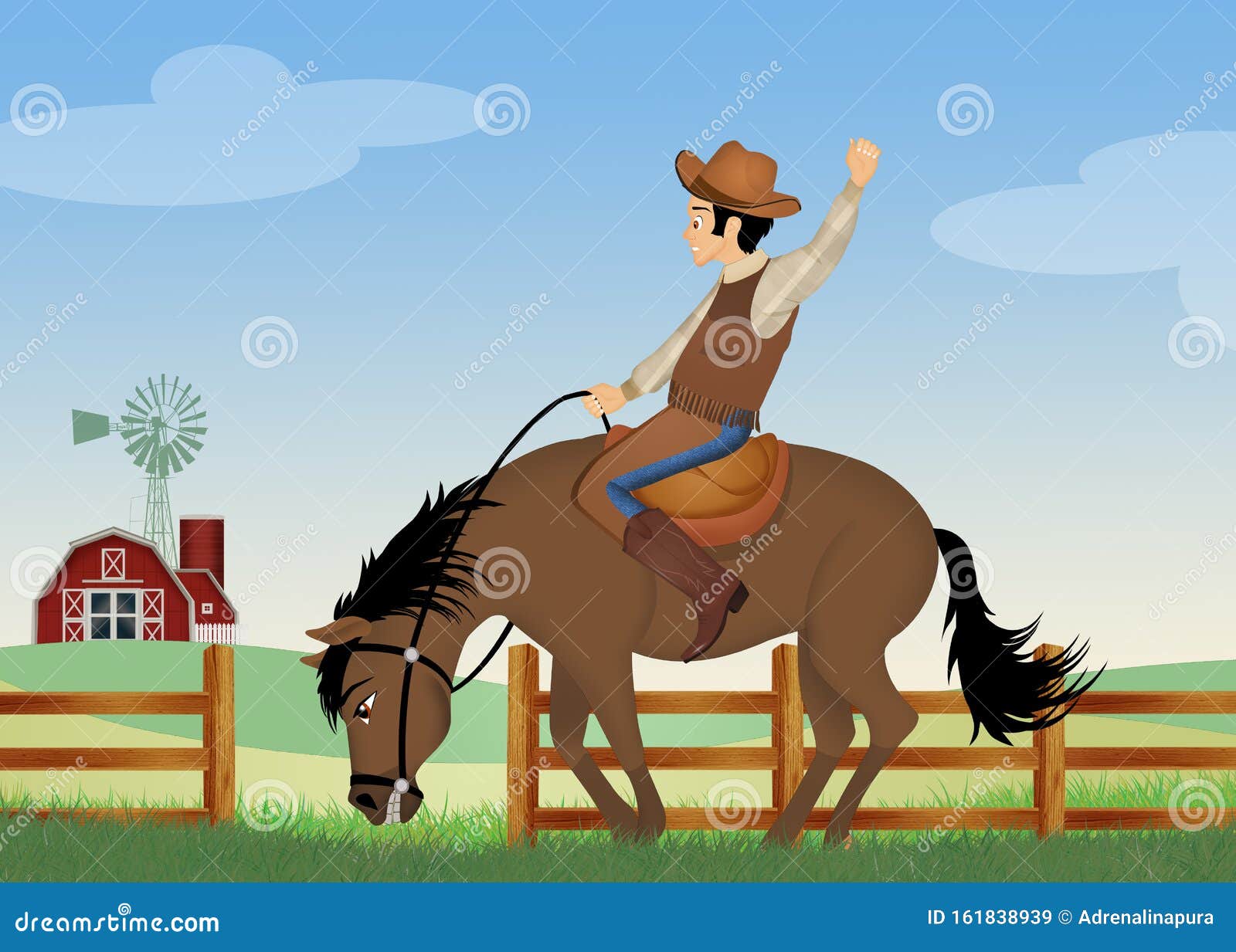 Man on a rodeo horse stock illustration. Illustration of ride - 161838939