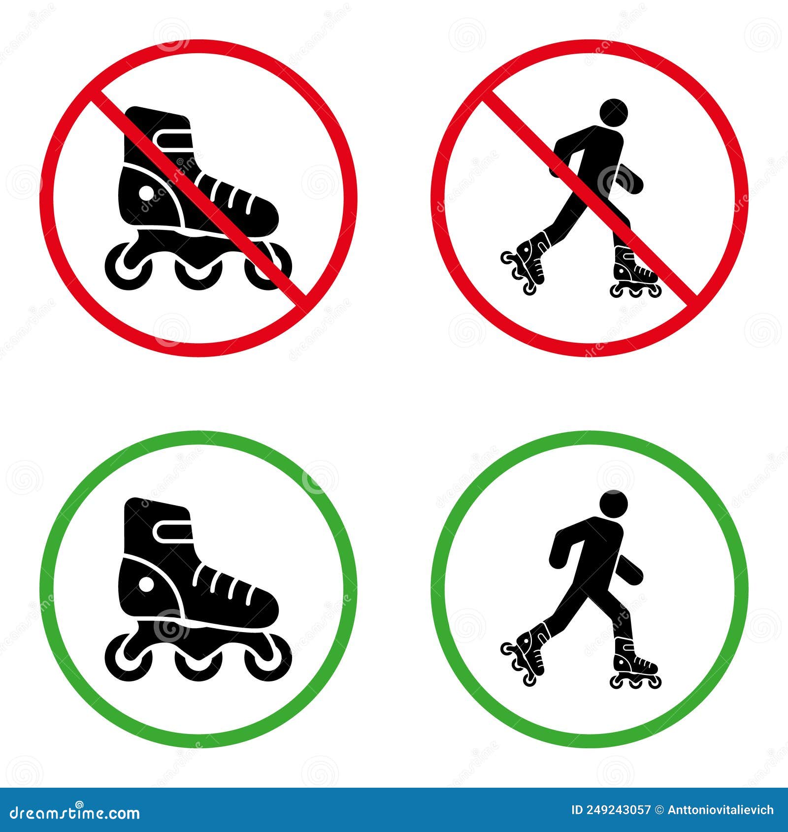 Man in Roller Skate Prohibited Pictogram. Caution Allowed on ...