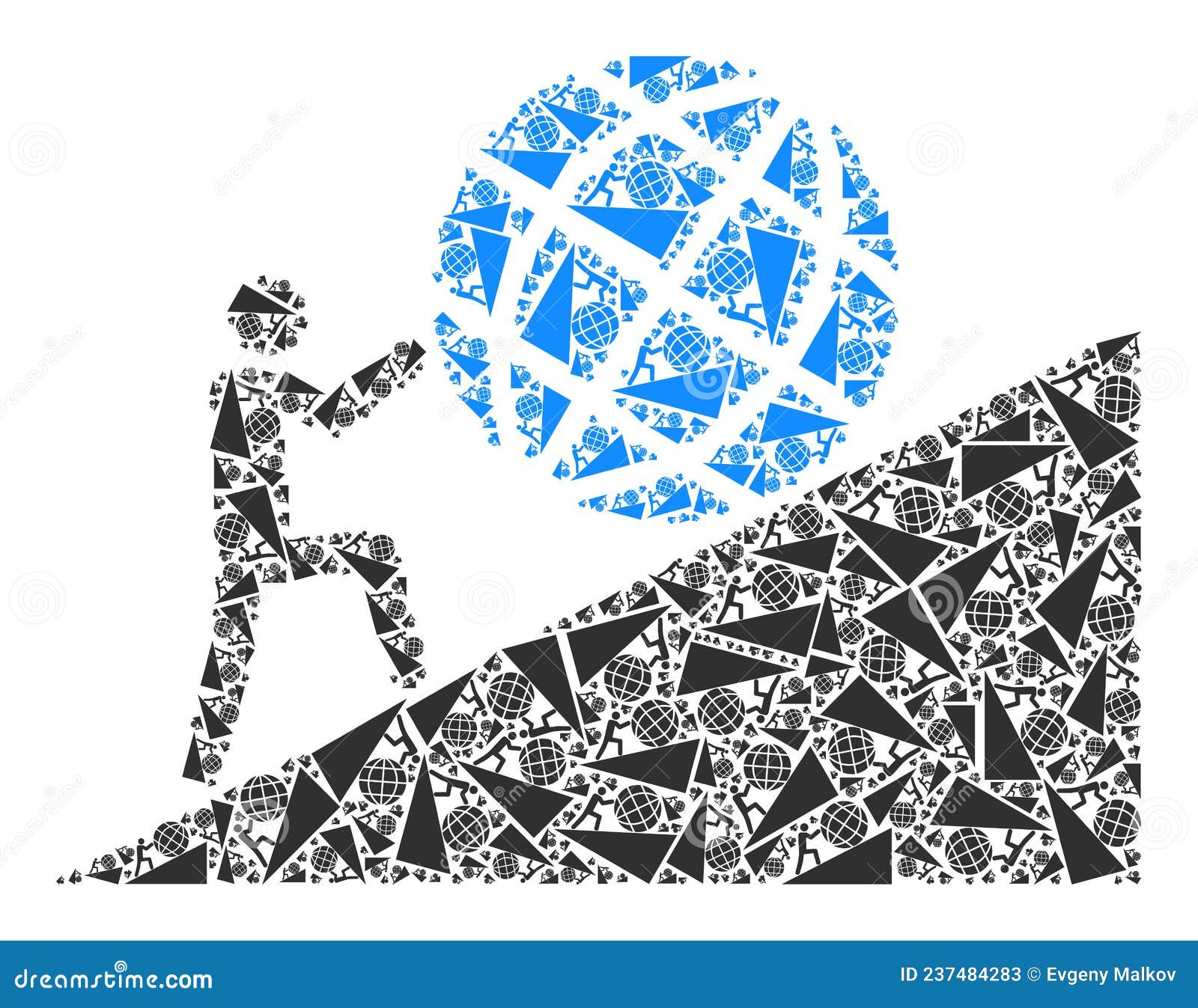 Man Rolling Globe Up Recursion Icon Mosaic Of Self Icons Stock Vector