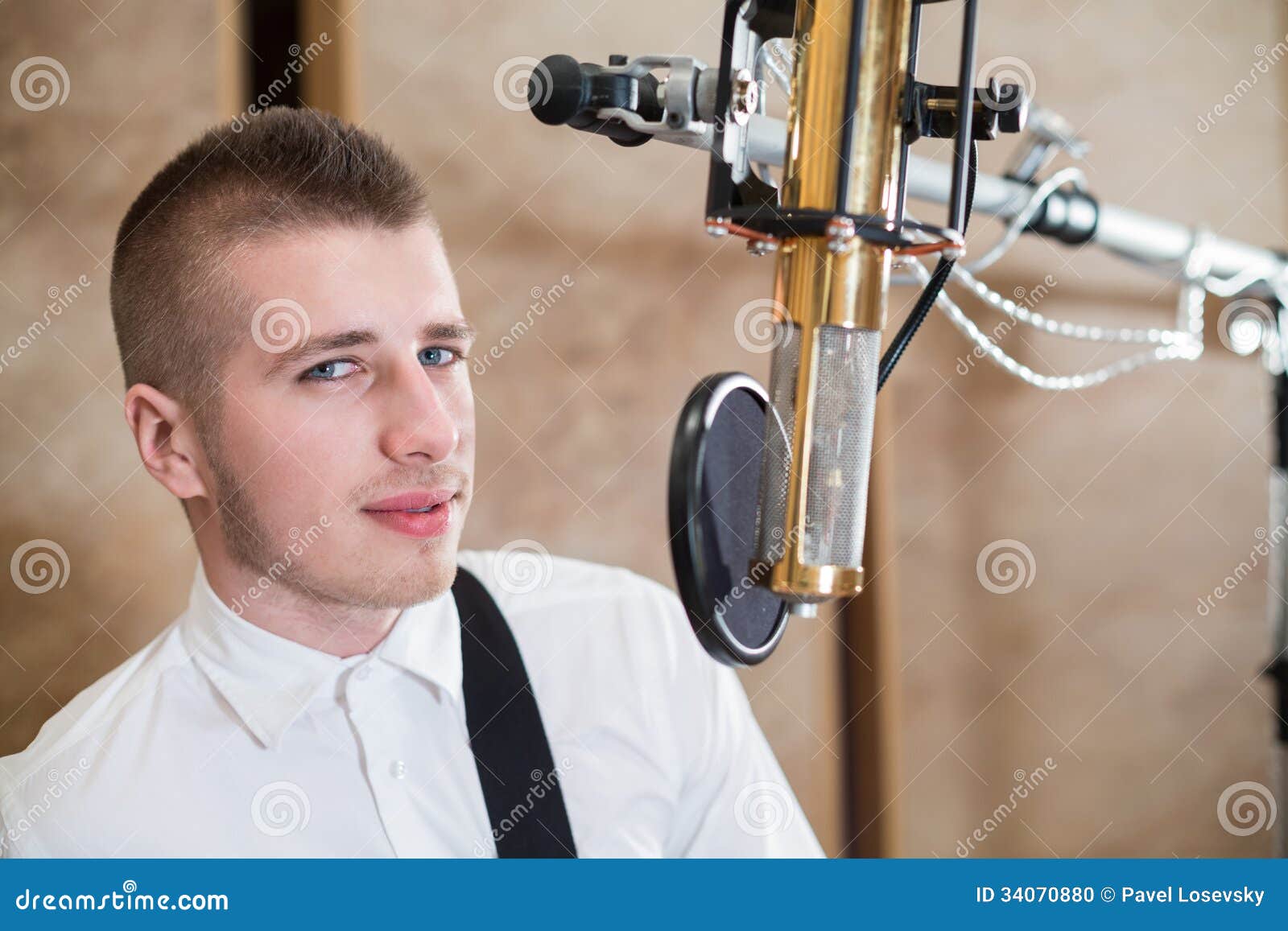 Man in Room with Microphone Stock Photo - Image of performer, beauty ...