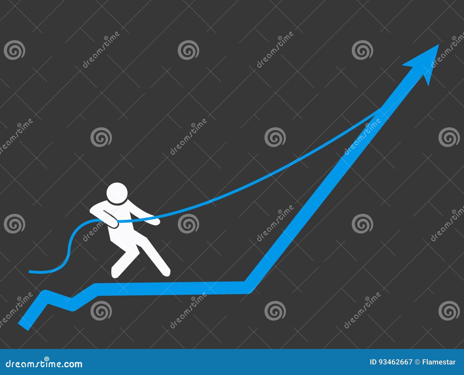 Man with a Rope Pulling Arrow Graph Chart Up. Profit and Succes Stock ...