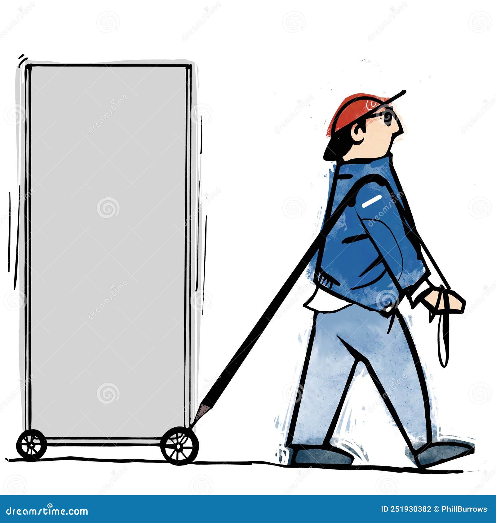 Delivery man pulling stock illustration. Illustration of blank - 251930382