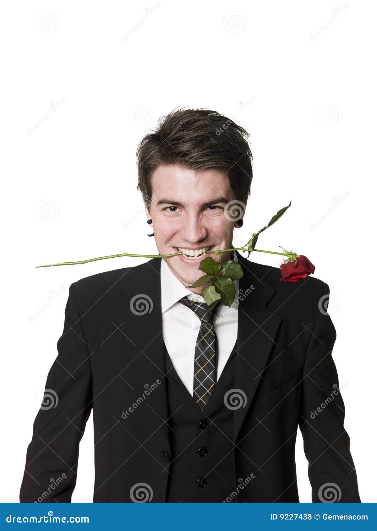 Man with a Rose in His Mouth Stock Photo - Image of happy, casanova ...