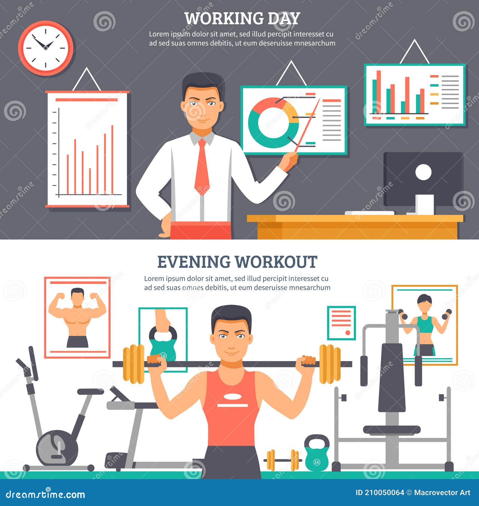 Man daily Routine Banner Set Stock Vector - Illustration of business ...