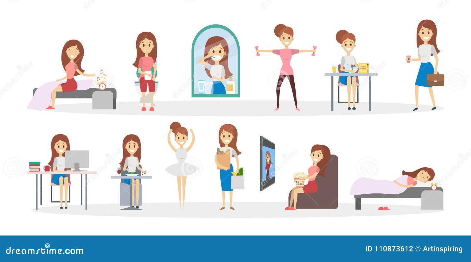 Man daily routine. stock vector. Illustration of dinner - 110873612