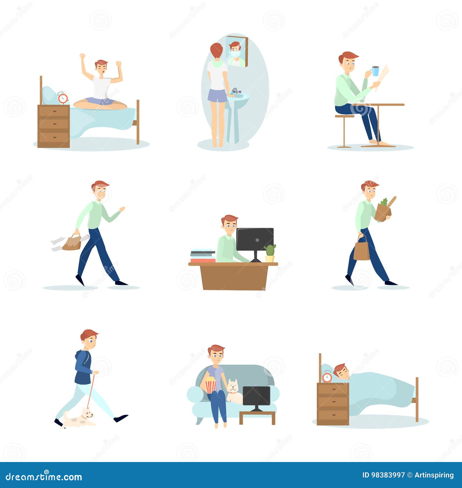 Man daily routine. stock vector. Illustration of professional - 98383997
