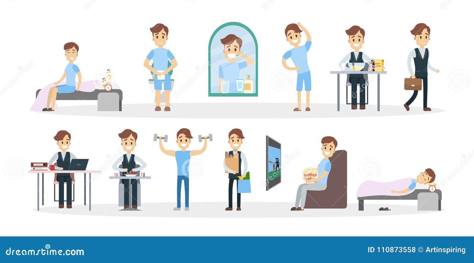 Man daily routine. stock vector. Illustration of routine - 110873558