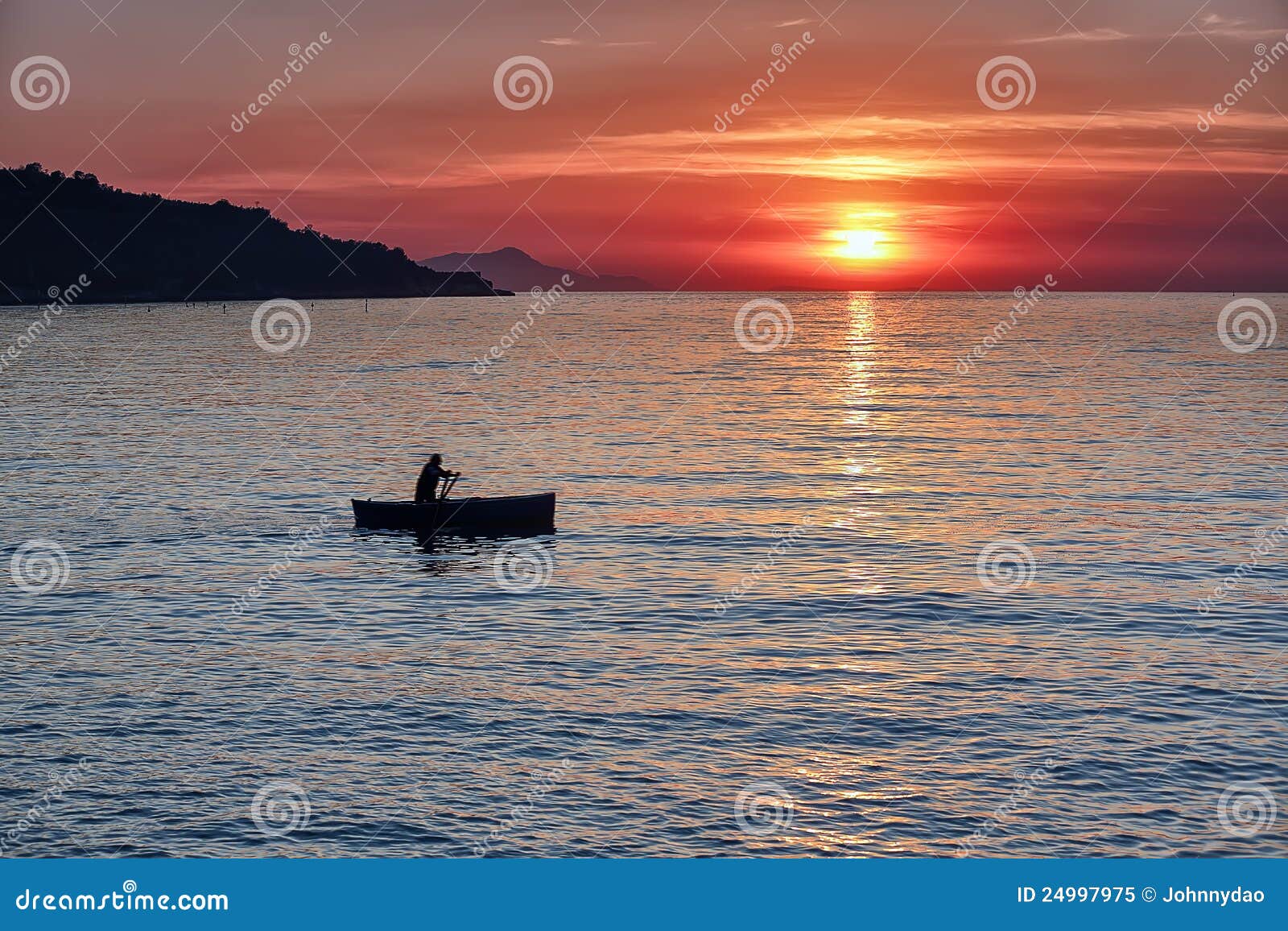Man Rowing a Boat during Sunset Stock Image - Image of sunset, boating ...